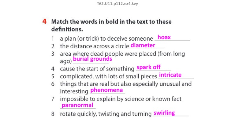 TA2 U11 p112 Reading Ex4 Key | PDF