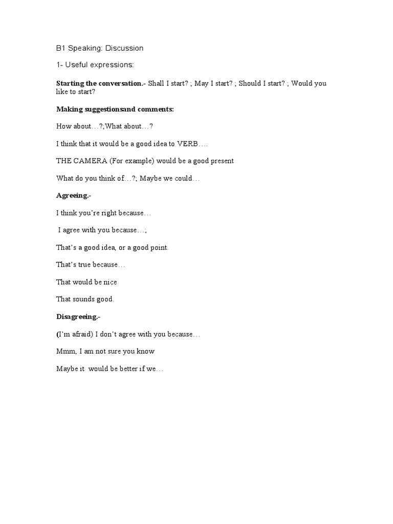 B1 Speaking Discussion | PDF