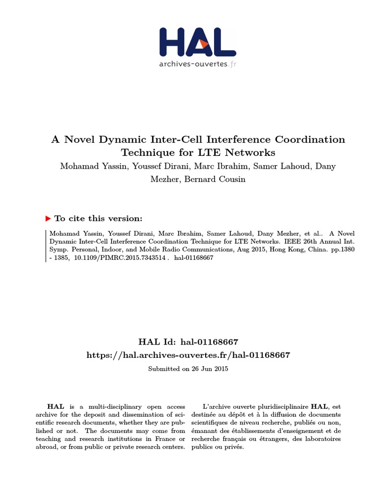 A Novel Dynamic Inter-Cell Interference Coordination Technique For LTE Networks | PDF | Cellular ...