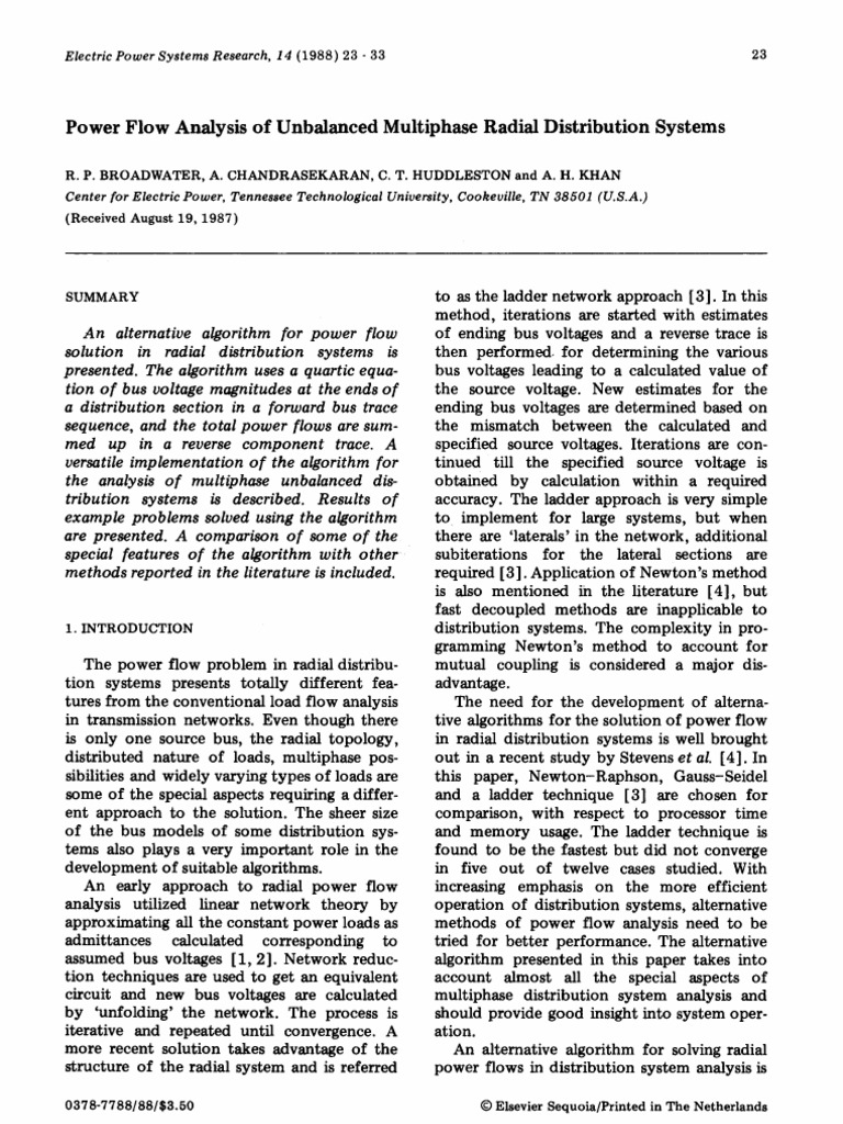 Power Flow Analysis of Unbalanced Multiphase Radial Distribution Systems | Download Free PDF ...