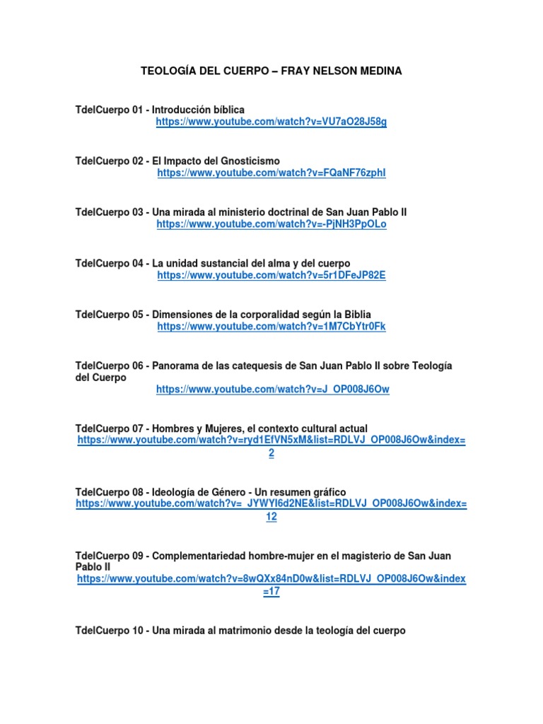TEOLOGÍA DEL CUERPO Fray Nelson | PDF