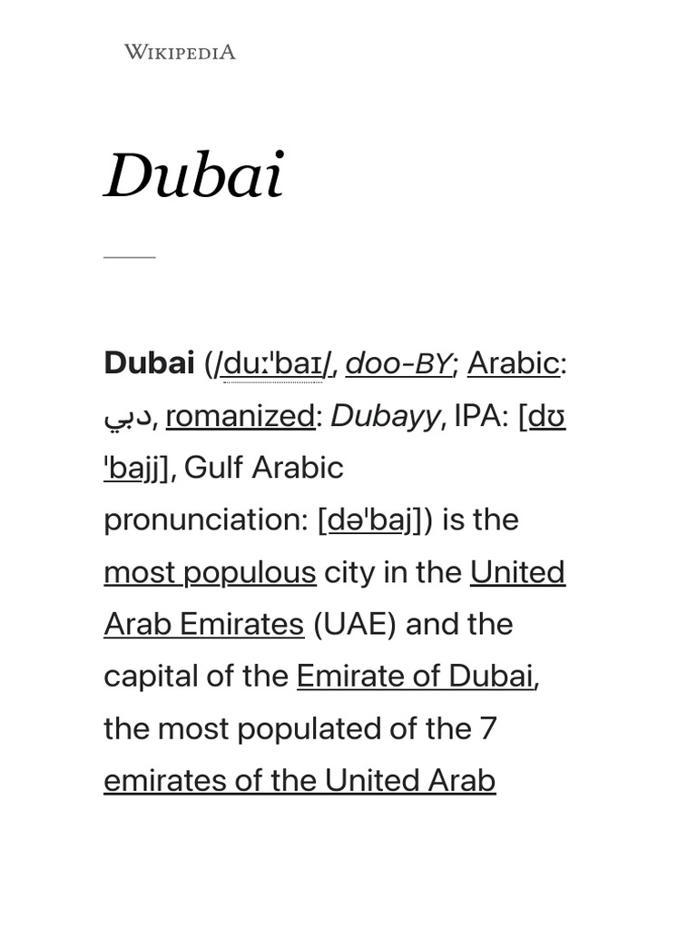 Dubai - Wikipedia | Download Free PDF | Dubai | United Arab Emirates