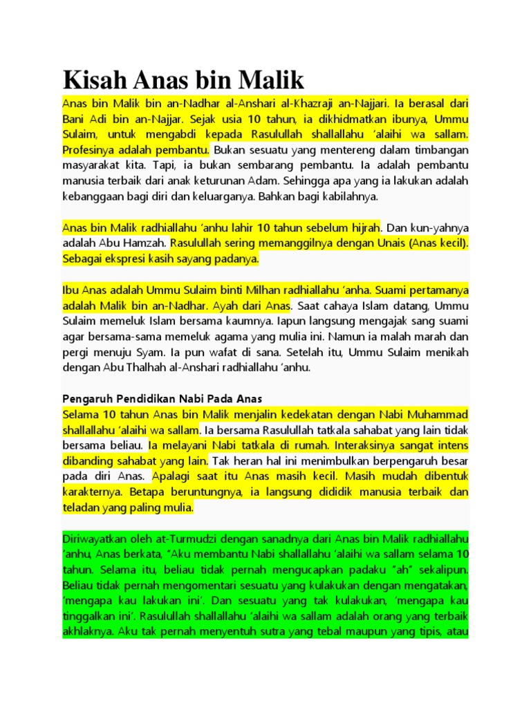 Kisah Anas Bin Malik Dan Said Bin Amir | PDF