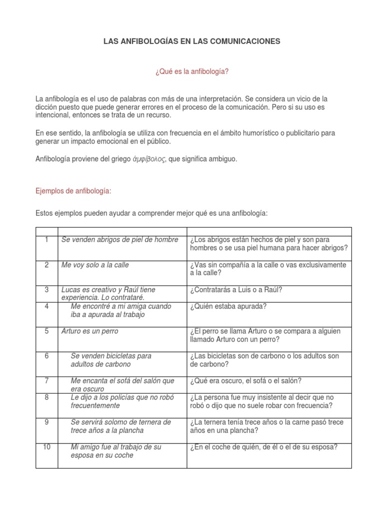 Anfibología: Definición y Ejemplos | PDF