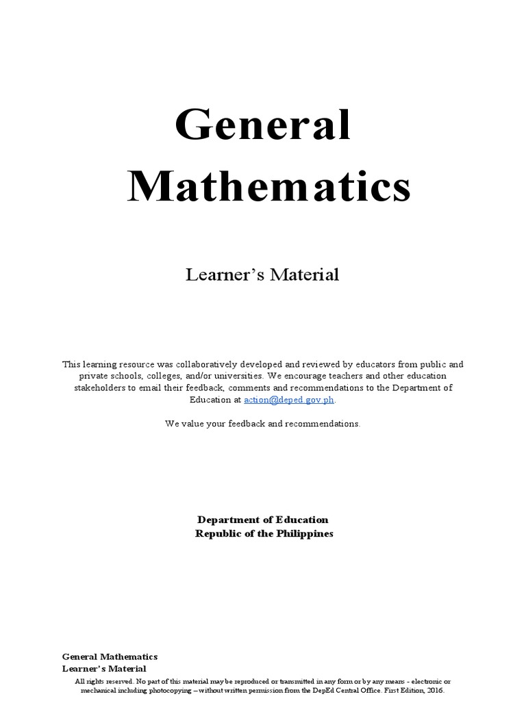 General Mathematics Learners Material | PDF | Function (Mathematics ...