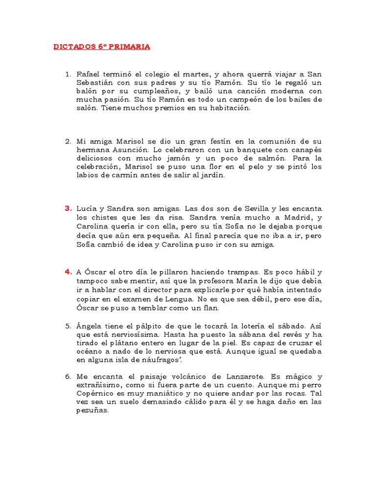 Dictados 6º Primaria | PDF