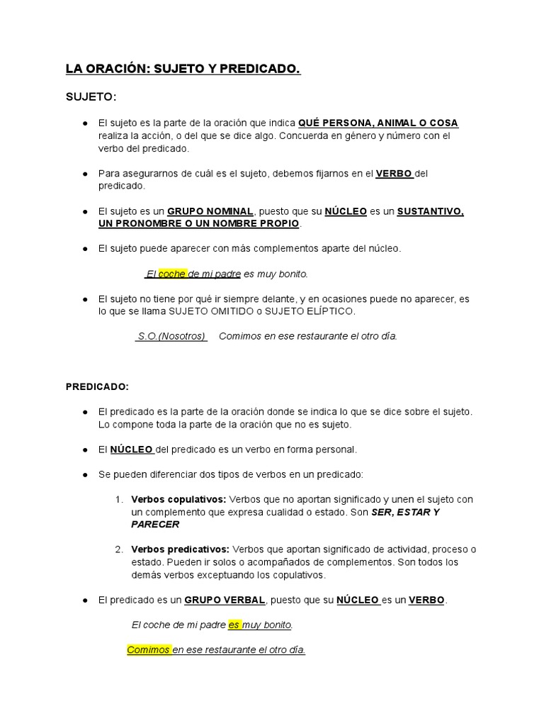 La Oración - Sujeto y Predicado | PDF