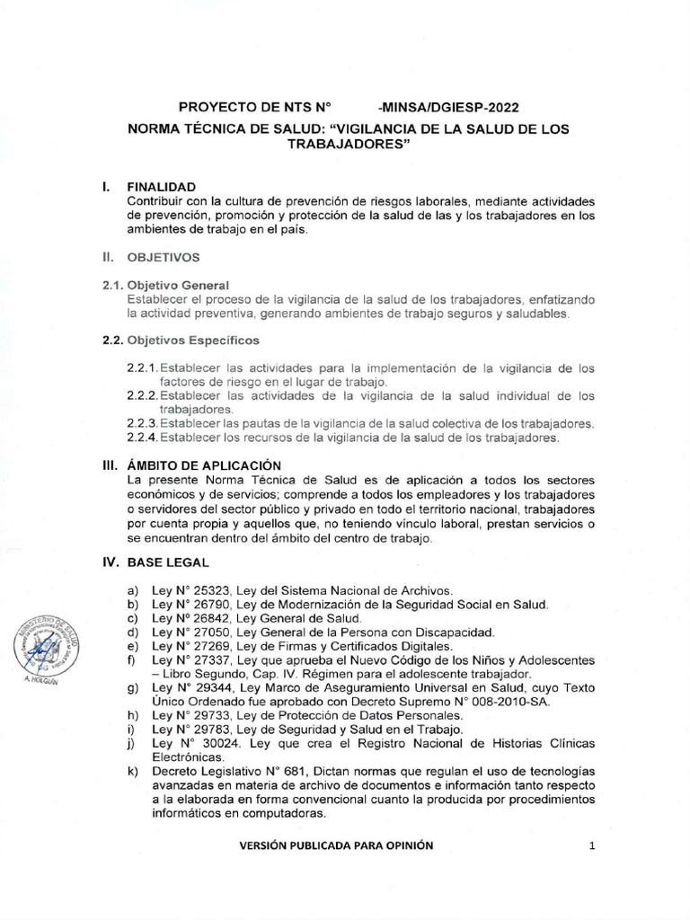 Proyecto de Norma Técnica RM N° 762-2022-MINSA | PDF | Seguridad y salud ocupacional | Historial ...