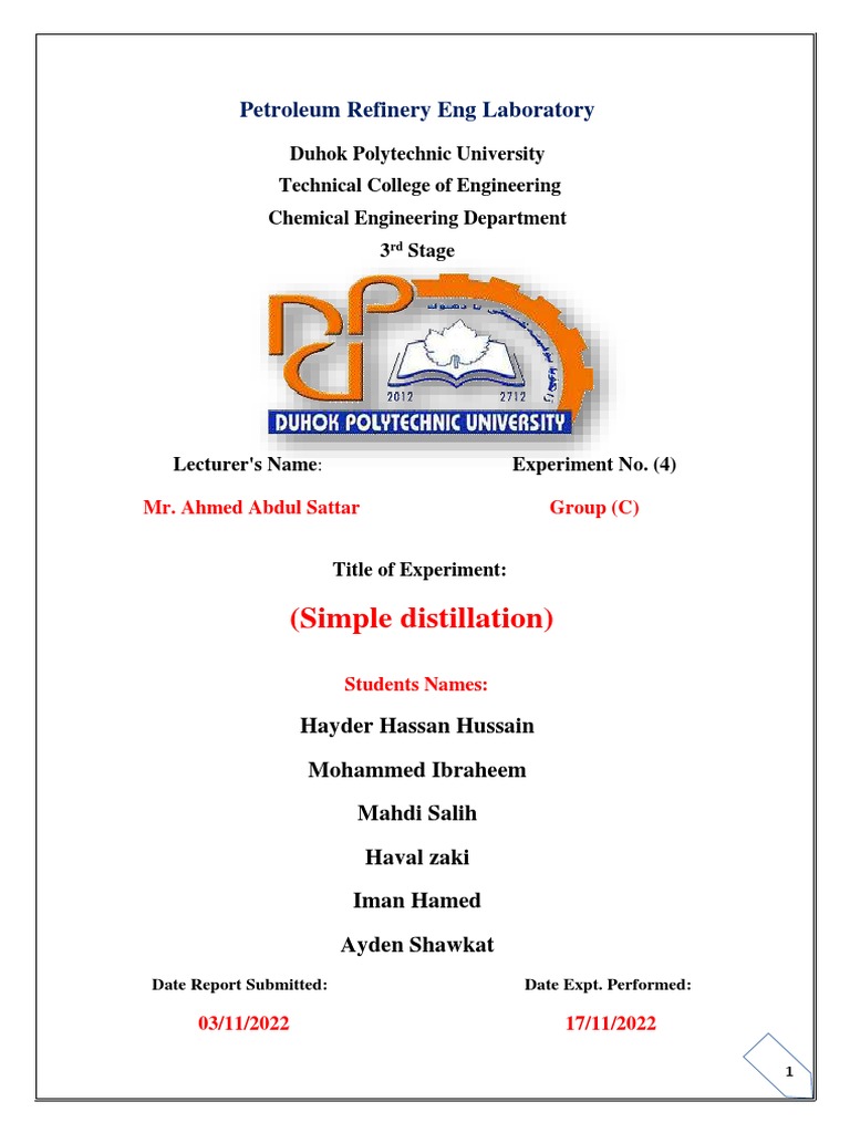 Simple Distillation Lab Report | PDF | Distillation | Vapor