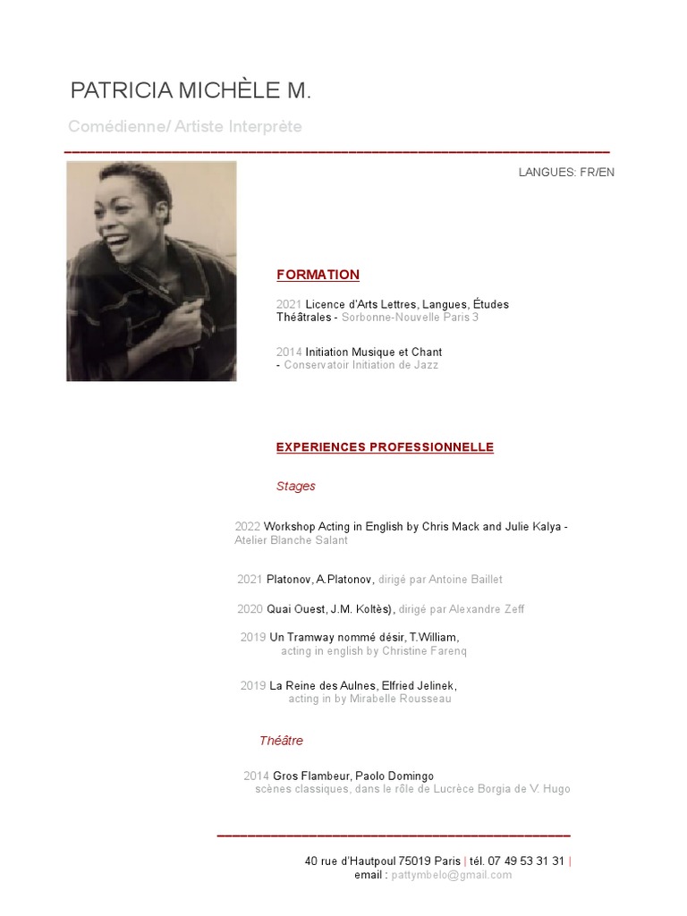 CV Artistique de Patricia Michèle | PDF