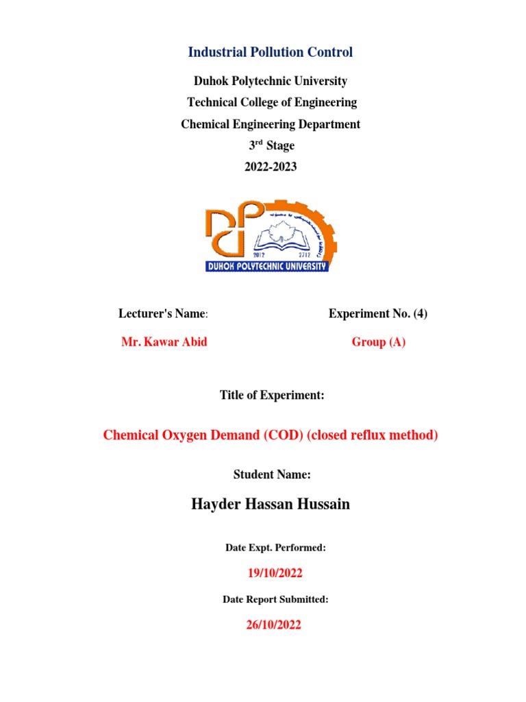 Chemical Oxygen Demand (COD) (Closed Reflux Method) | PDF | Chemistry ...