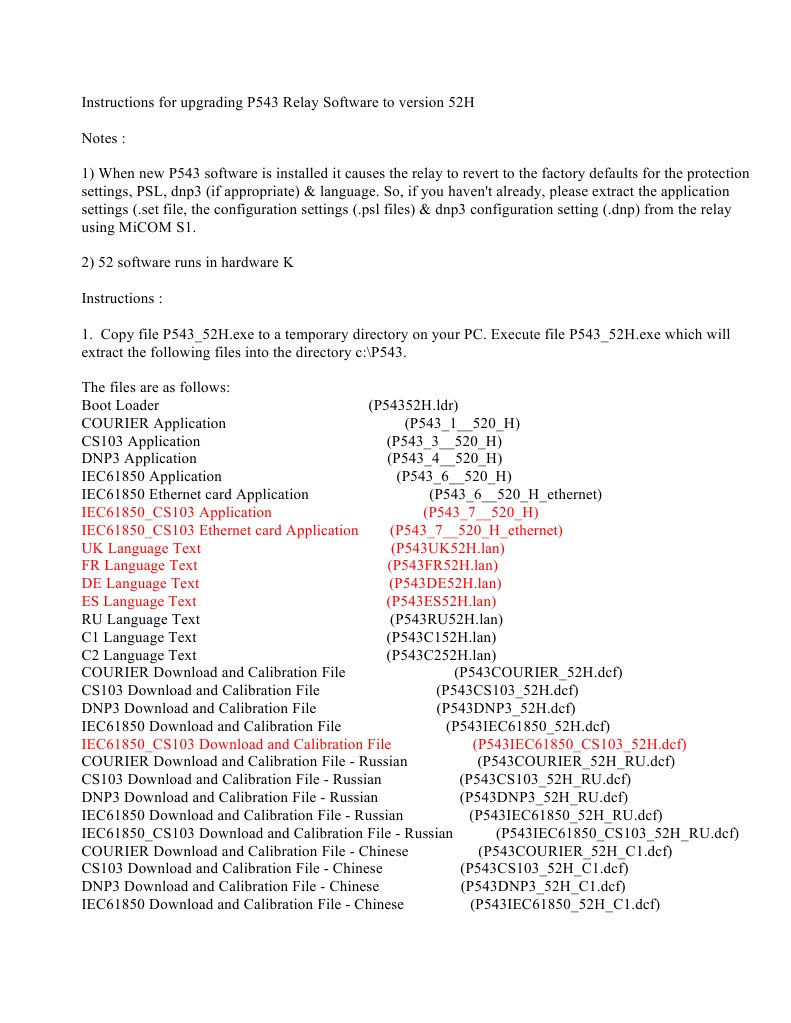 Instructions For Upgrading P543 Relay Software To Version 52H | PDF ...