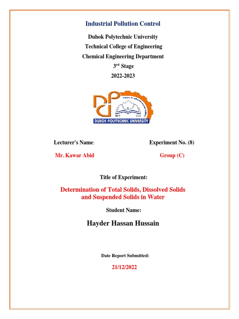 Determination Of Total Solids Dissolved Solids Tsd Pdf Water