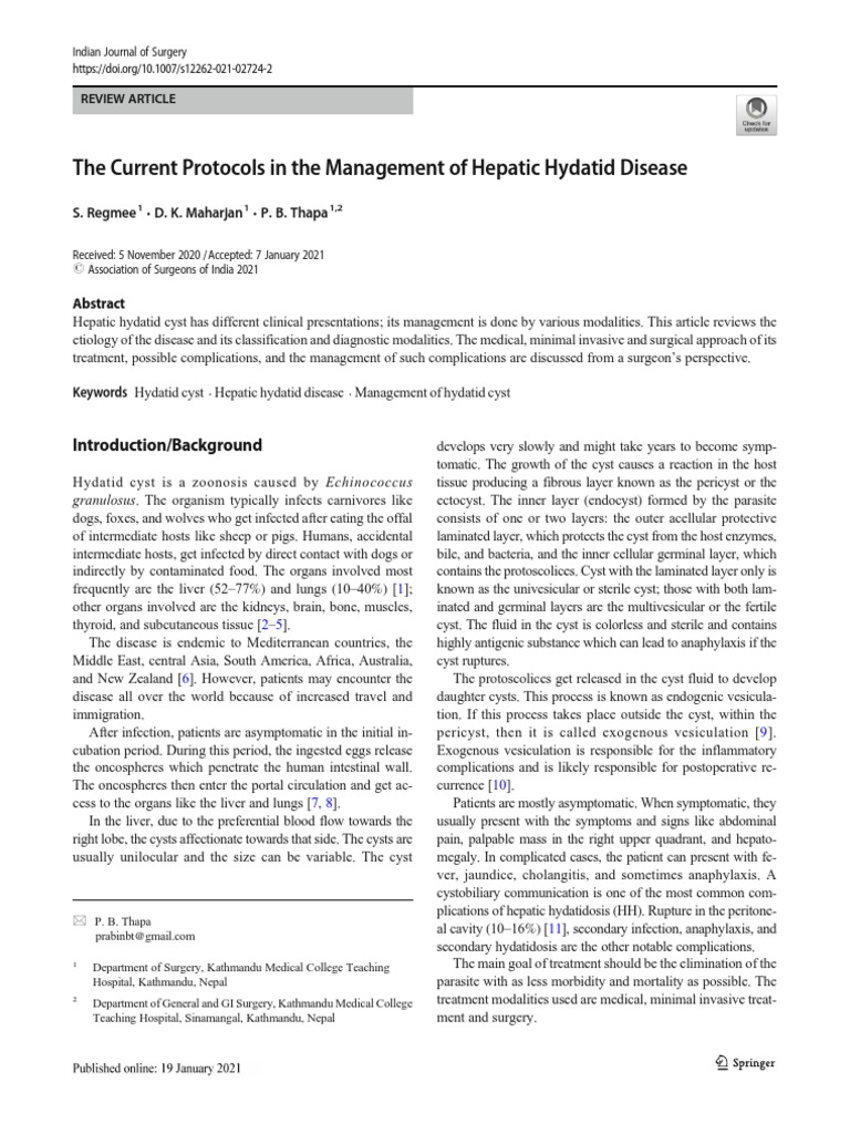 The Current Protocols in The Management of Hepatic Hydatid Disease ...