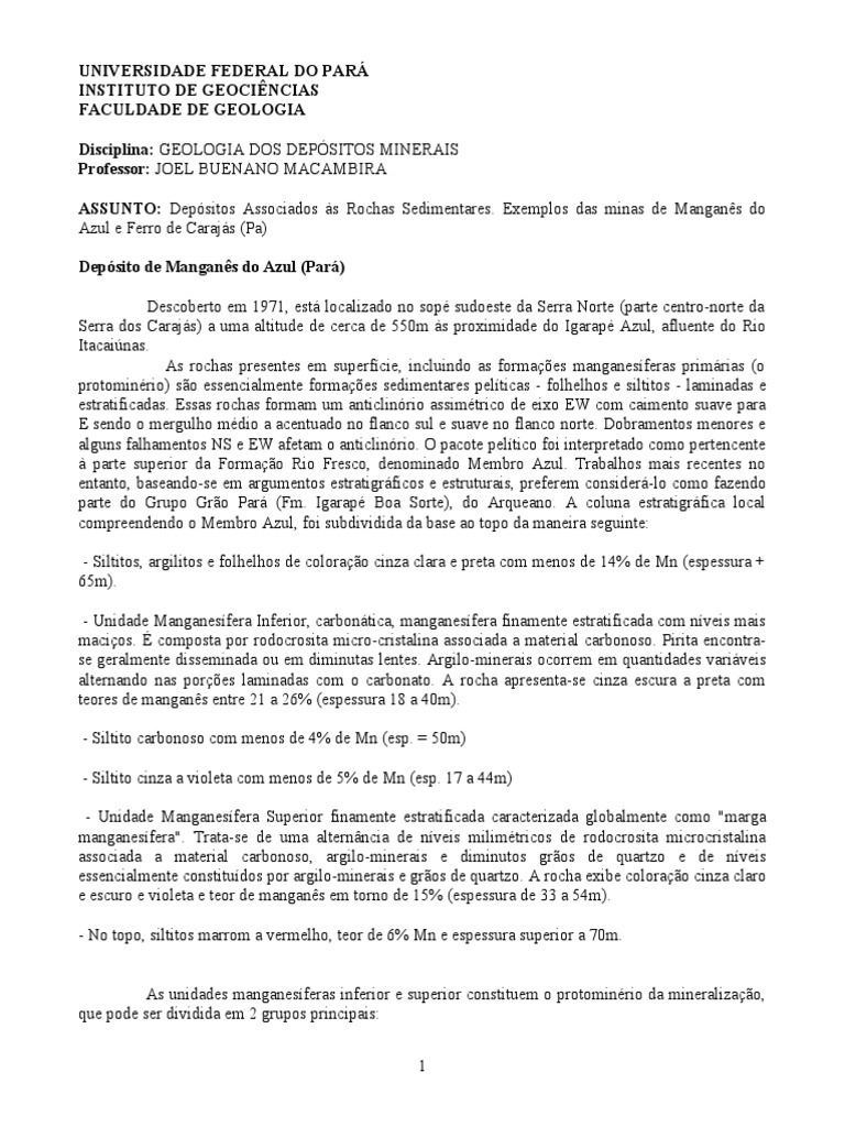 MN Azule Fe Caraj Ã¡s | PDF | Manganês | Materiais naturais