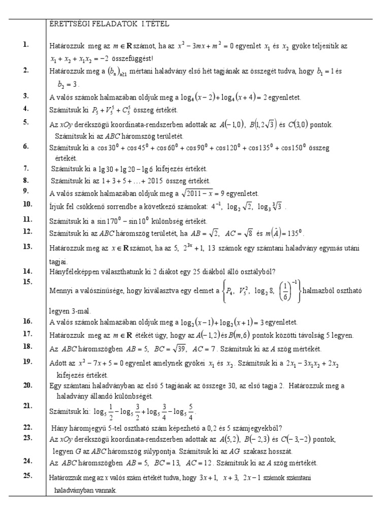Érettsegi Feladatok I. TETEL | PDF