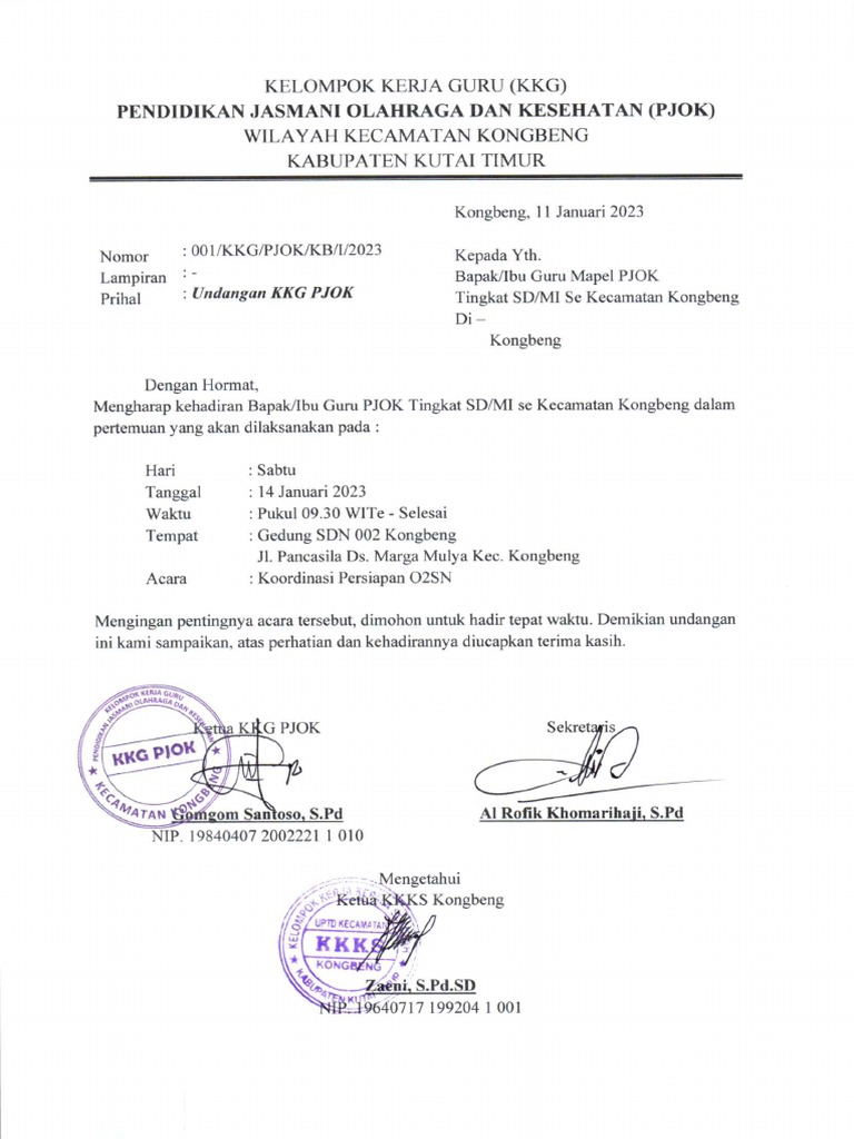 Undangan KKG PJOK | PDF