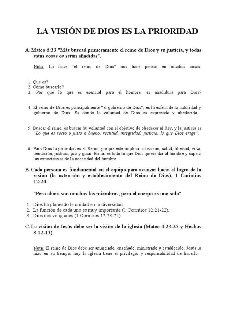 La Visión de Dios Es La Prioridad | PDF