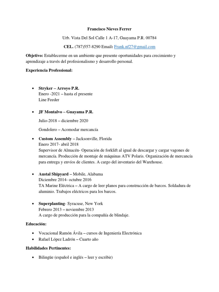 Resume de Francisco Nieves 2021 | PDF