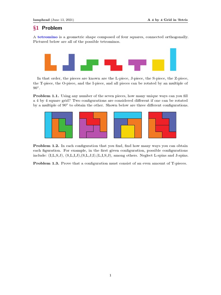 A 4 by 4 Grid in Tetris | PDF