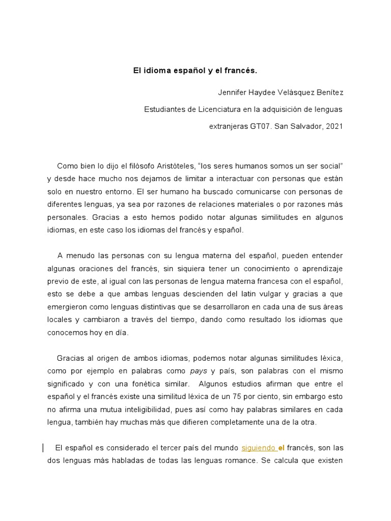 Ensayo de Comparación y Contraste. | PDF | Lengua española | Idioma francés