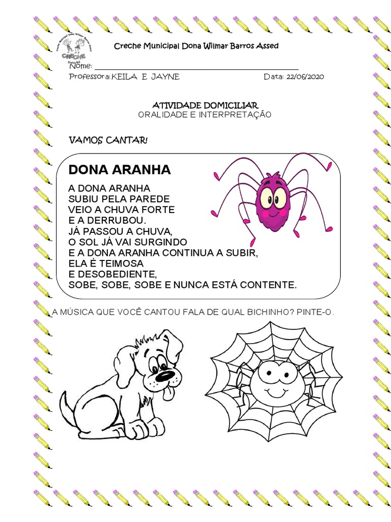 Atividade Dona Aranha para Dia 22-06-2020 | PDF