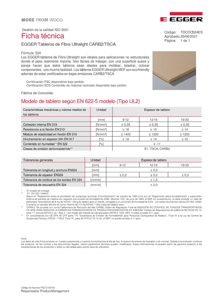 TD EGGER Ultralight MDF CARB-TSCA ES | PDF