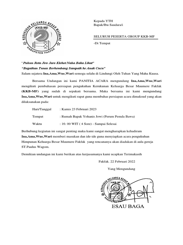 Undangan Persiapan Acara | PDF