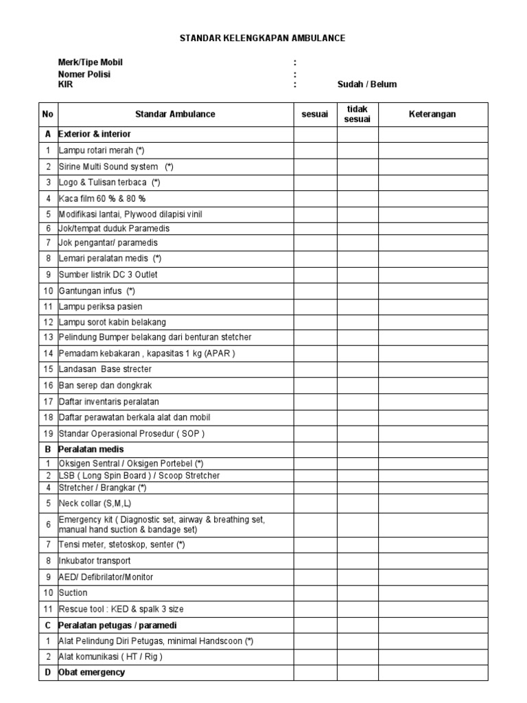 Form Inventaris Obat Dan Alkes Di Ambulance | PDF