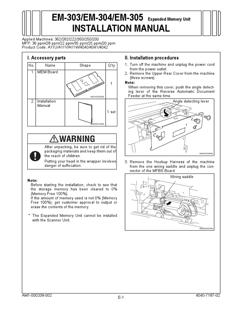 Installation Manual EM-303/EM-304/EM-305: I. Accessory Parts II ...