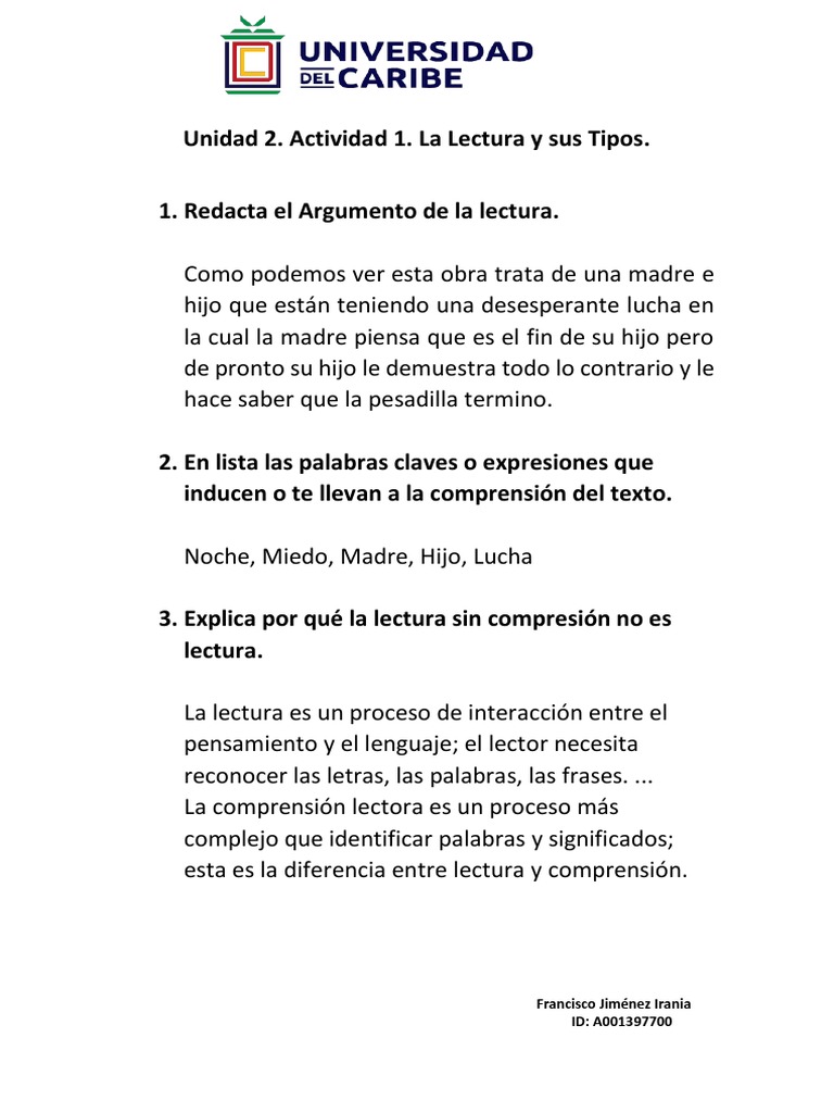 Unidad 2 Actividad 1 La Lectura y Sus Tipos. | PDF