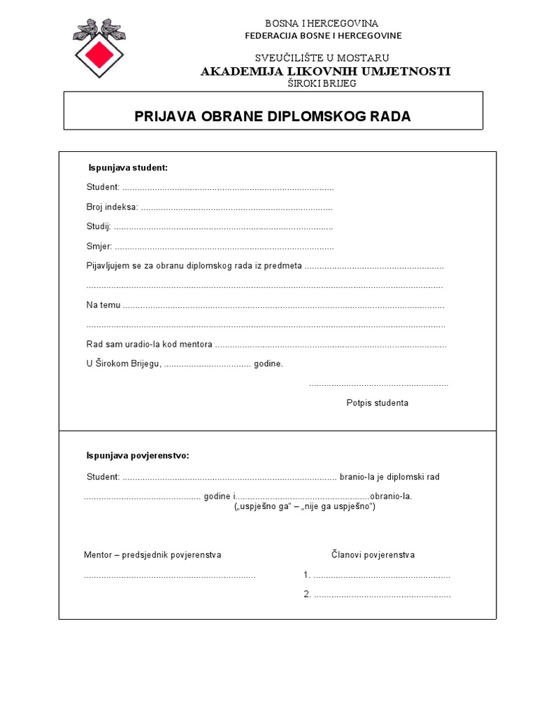 Prijava Obrane Diplomskog | PDF