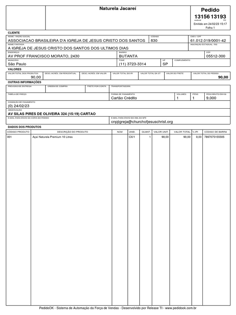 Pedido 13193 Naturela Jacarei | PDF