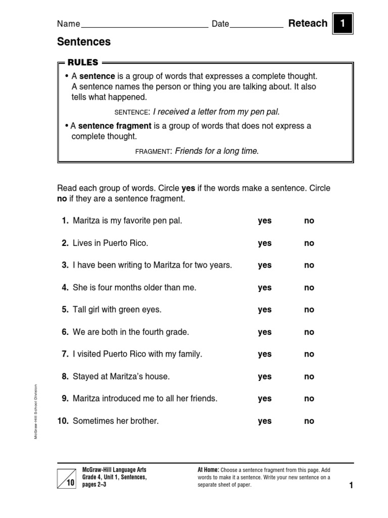 Reteach 4 | PDF | Subject (Grammar) | Plural