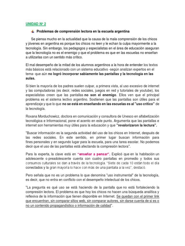 Comprensión Lectora en la Escuela Argentina | PDF | Comprensión lectora ...