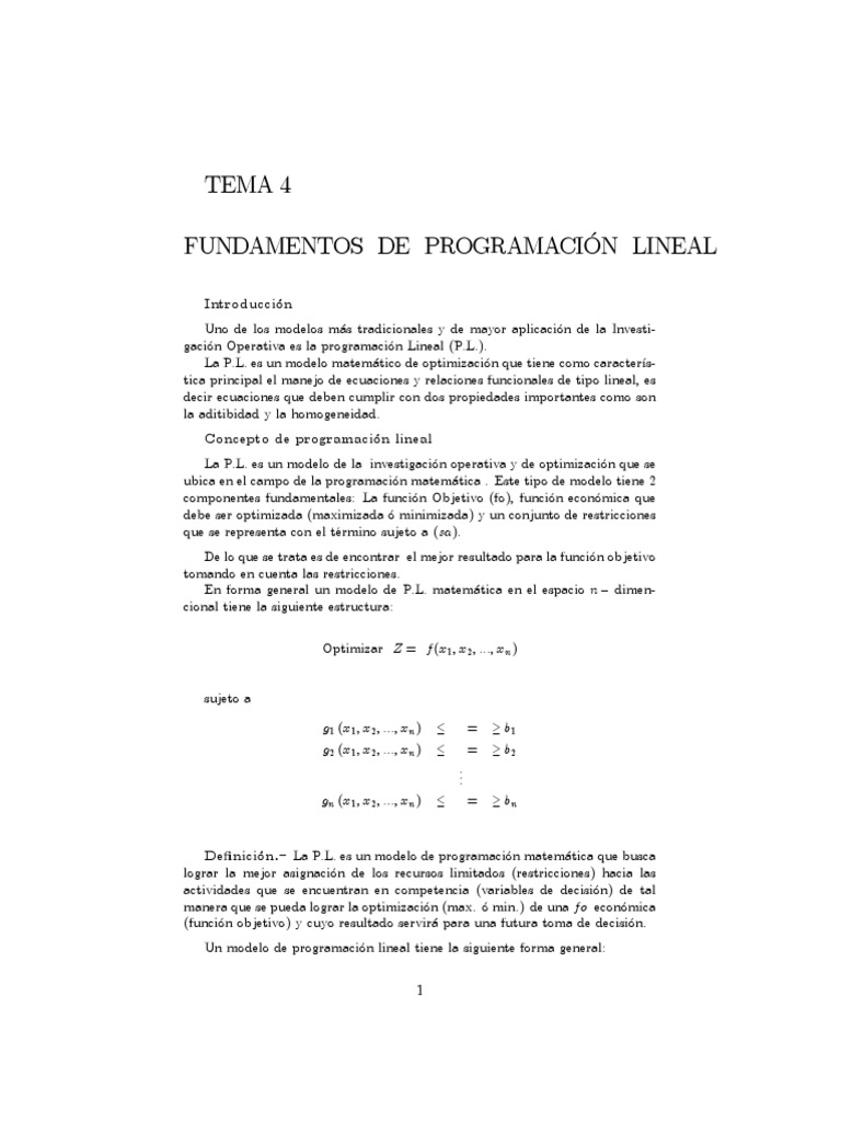 Fundamentos de Programación Lineal | PDF | Optimización Matemática ...