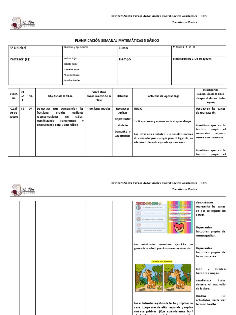 Planificación Quinto Básico | PDF | Educación primaria | Aprendizaje