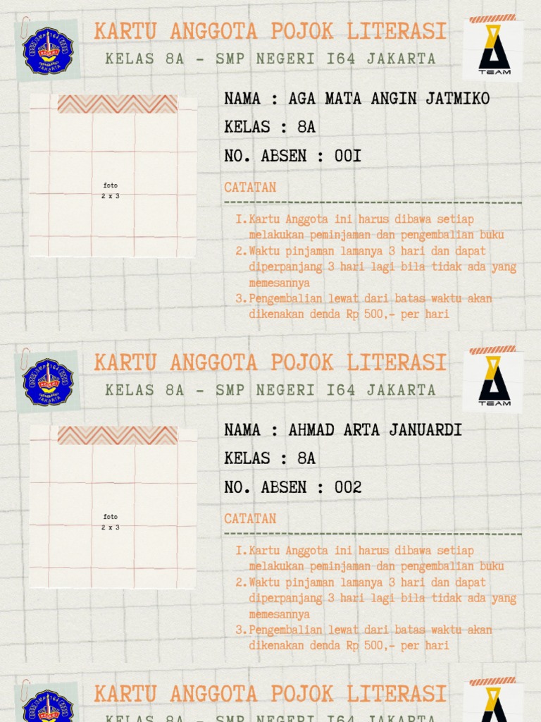 Kartu Anggota Pojok Literasi | PDF
