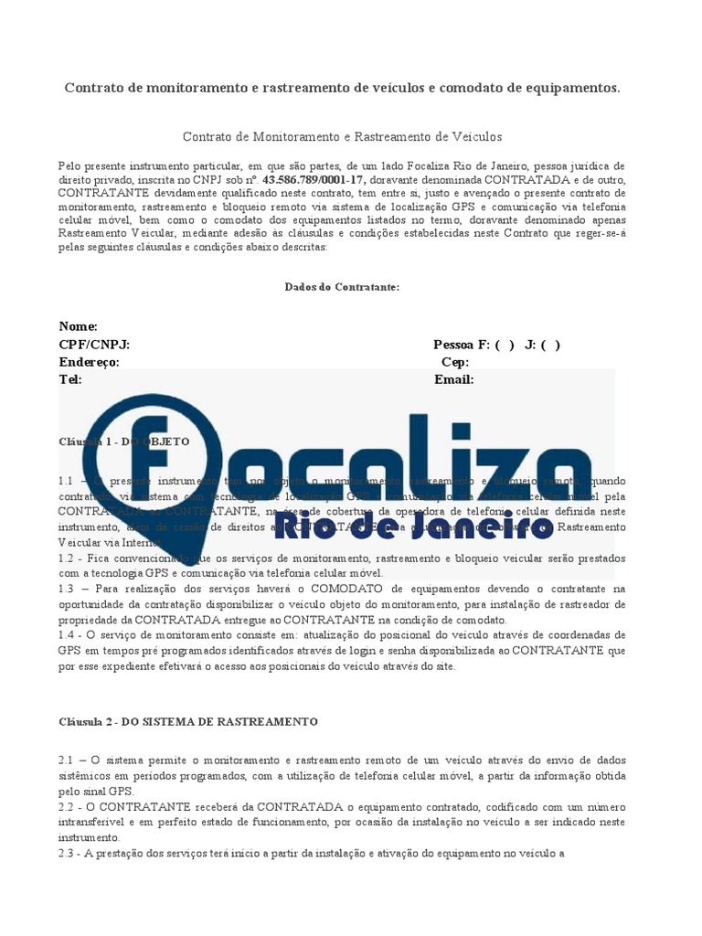 Contrato de monitoramento veicular, comodato de equipamentos e ...