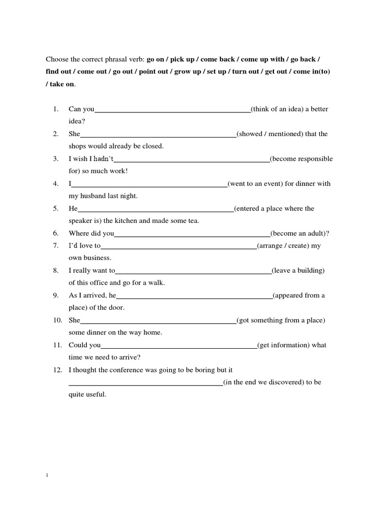 Phrasal Verb Practice Exercises | PDF