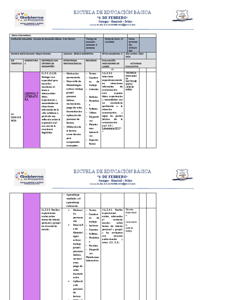 PLANIFICACIÓN CUARTO GRADO SEGUNDO PARCIAL | PDF | Enseñando | Aprendizaje