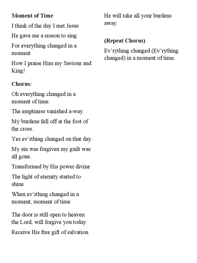 Everything Changed In A Moment Of Time Short Christian Song About