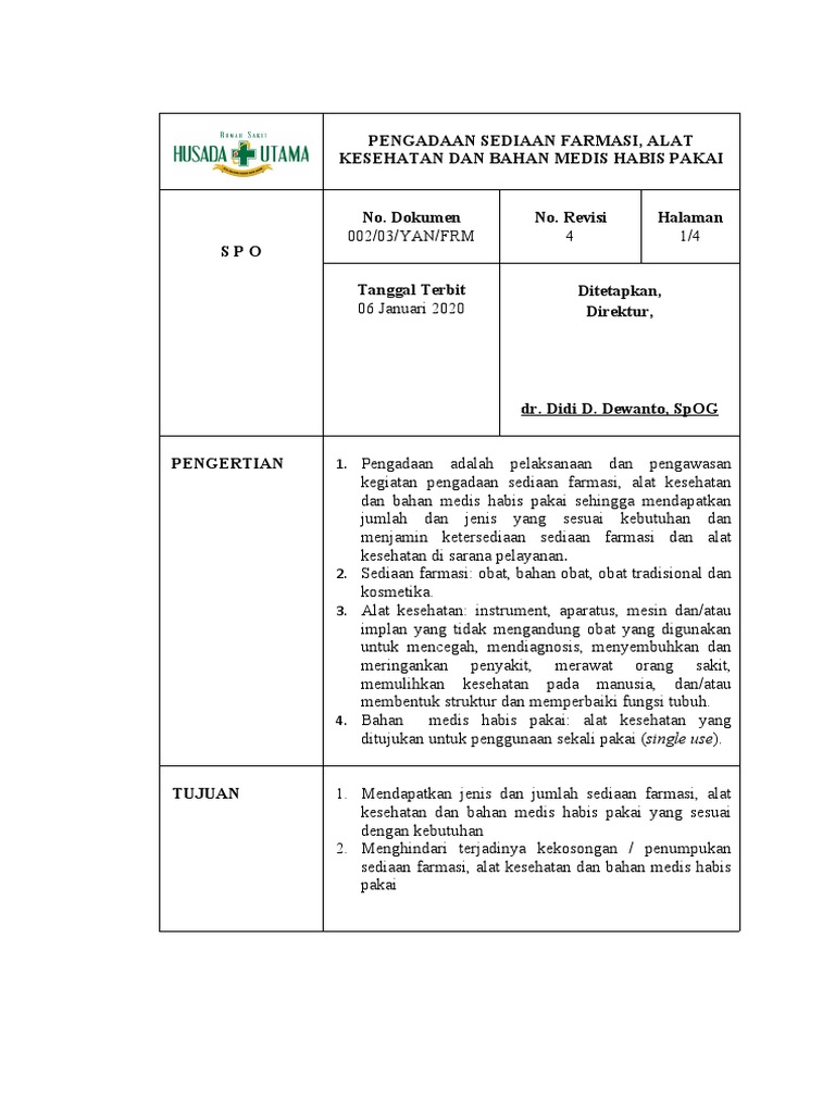 Spo Pengadaan Sediaan Farmasi Alat Kesehatan Dan Bahan Medis Habis