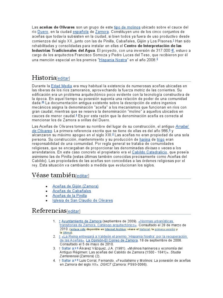 Aceñas de Olivares en Zamora | PDF | Molino (molienda)