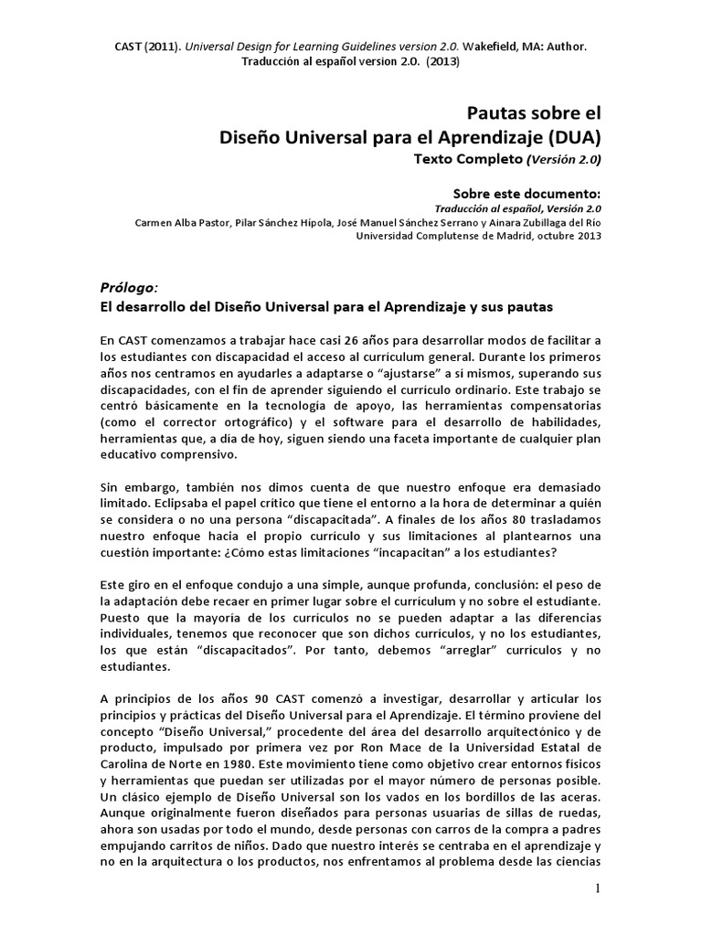 Pautas Sobre El Diseño Universal para El Aprendizaje (DUA) Texto ...