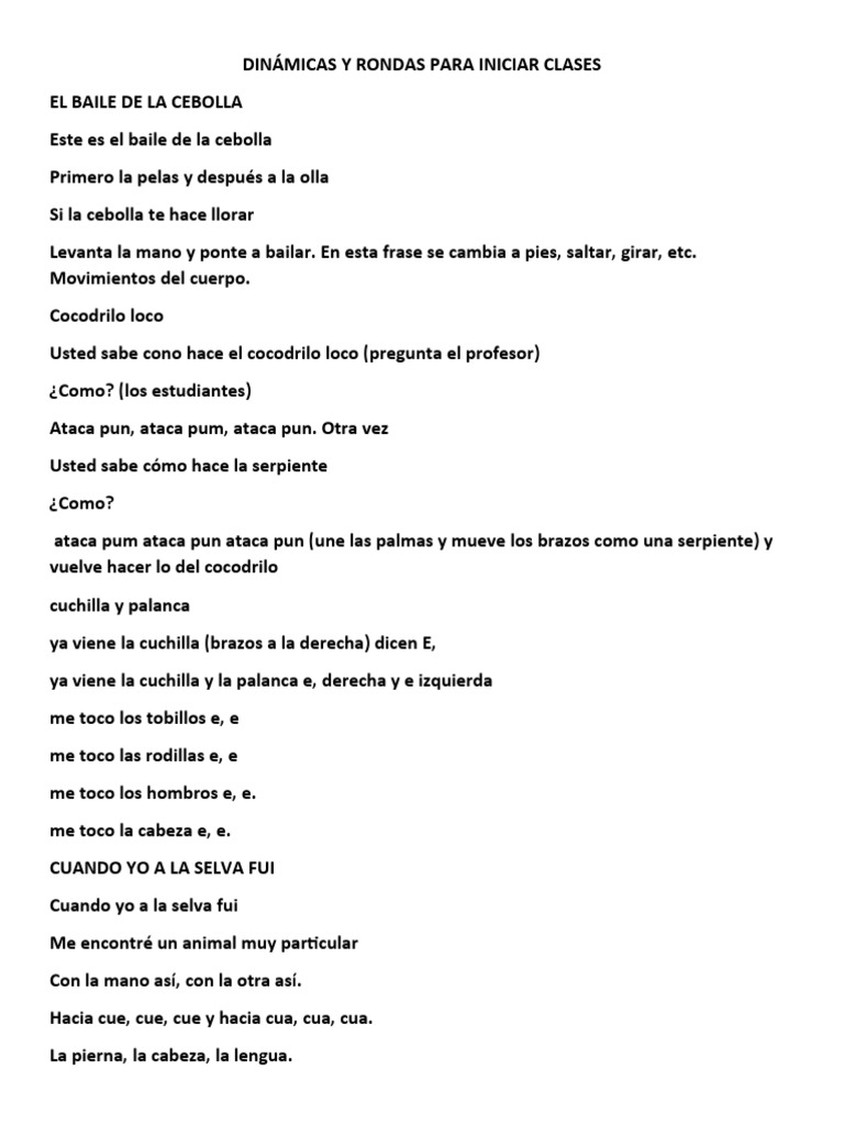 Dinámicas y Rondas para Iniciar Clases | PDF