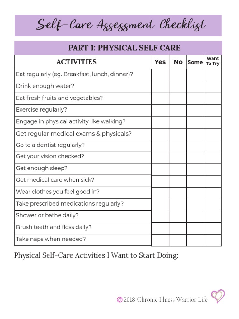 Self Care Assessment Checklist | PDF | Self-Improvement | Lifestyle