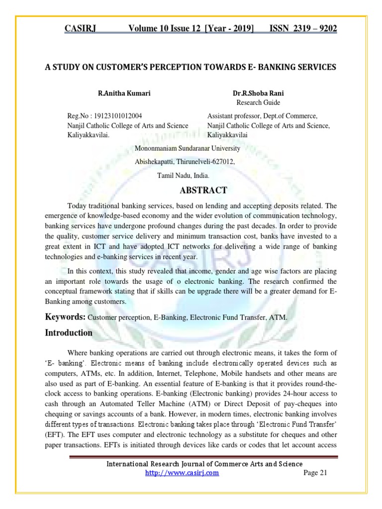 A Study On Customer S Perception Towards | PDF | Automated Teller Machine | Online Banking