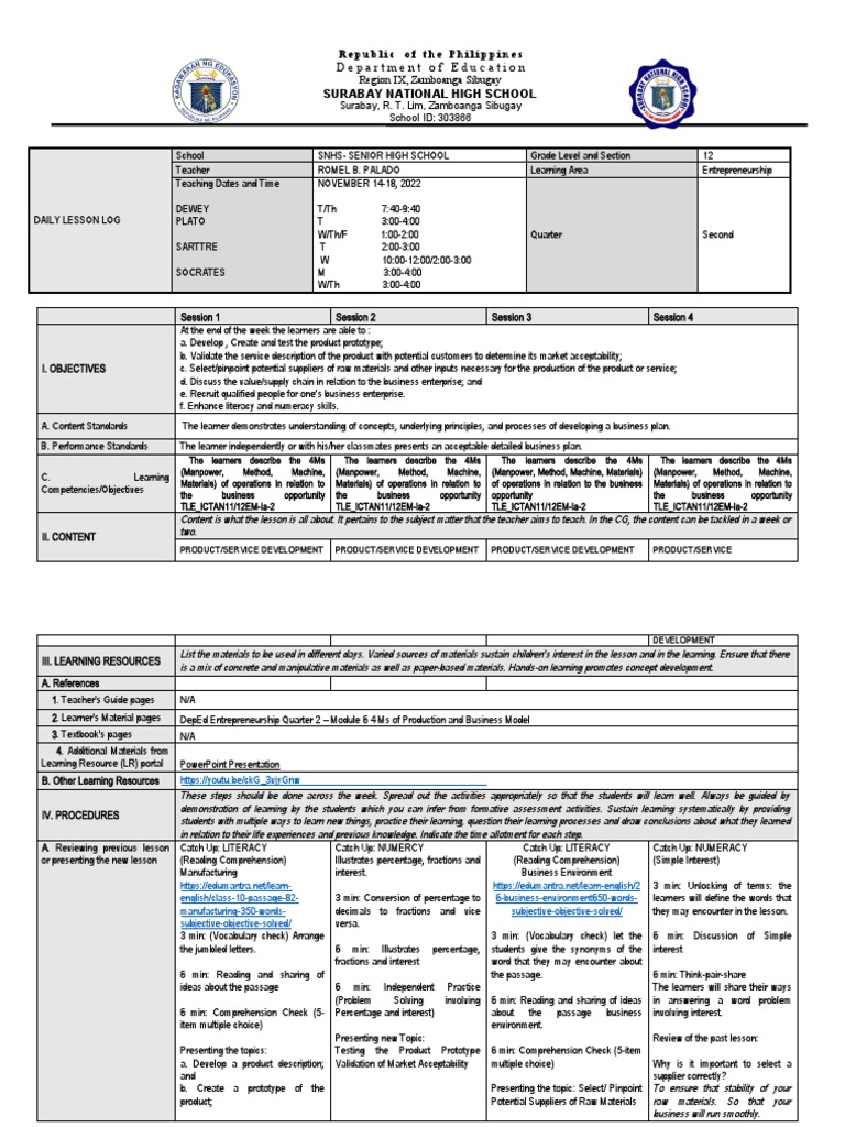 q2 Week 2 Dll-Entrep | PDF | Supply Chain | Learning