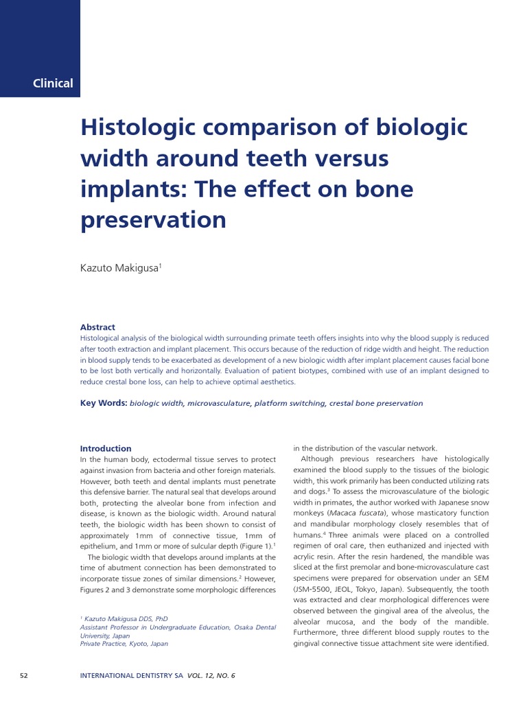 Histologic Comparison of Biologic Width Around Teeth Versus Implants ...